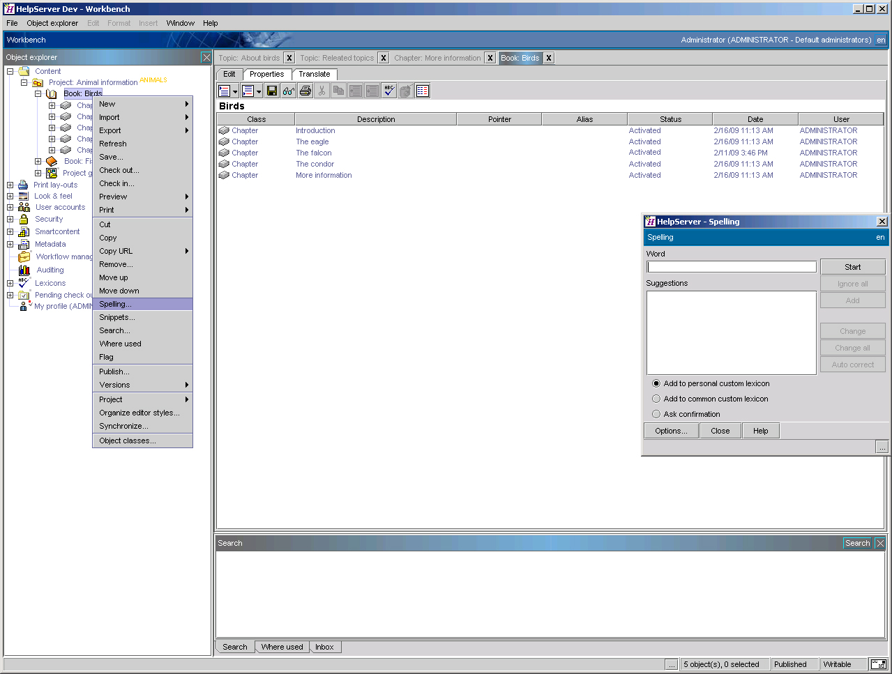 Authoring - Launching the spelling checking