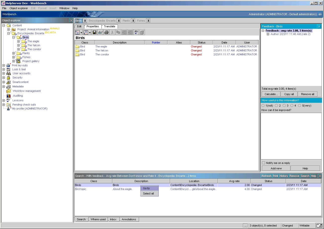 Authoring - Searching for feedback