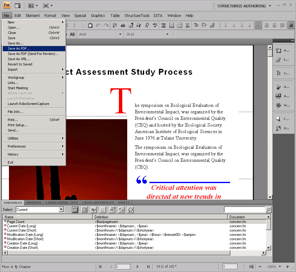 Authoring - FrameMaker projects and pdf files
