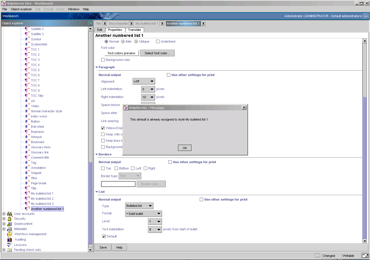 Authoring - Indicating the default list style